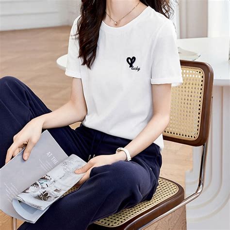 핑크엘리제 하트 자수 반팔티 밴딩 팬츠 프레시투피스