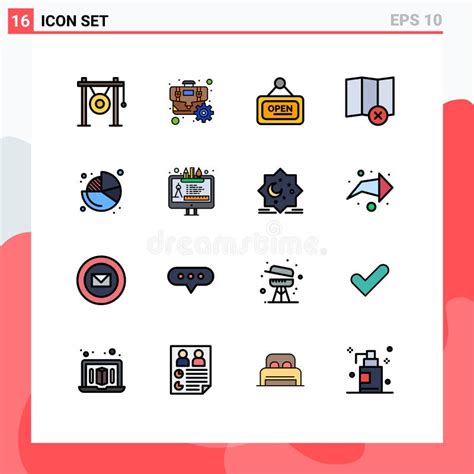 Mobile Interface Flat Color Filled Line Set Of 16 Pictograms Of Chart Map Optimization Delete