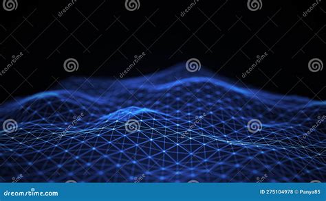 Abstract Flowing Smooth Surface Fractal Waves Background Grid Mesh Of Dots Stock Illustration