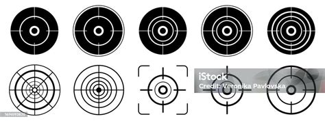 대상 대상 아이콘이 설정되었습니다 조준 저격수 슛 초점 커서 대상 대상 플랫 및 라인 스타일 벡터 Eps 10 검안에 대한 스톡 벡터 아트 및 기타 이미지 Istock