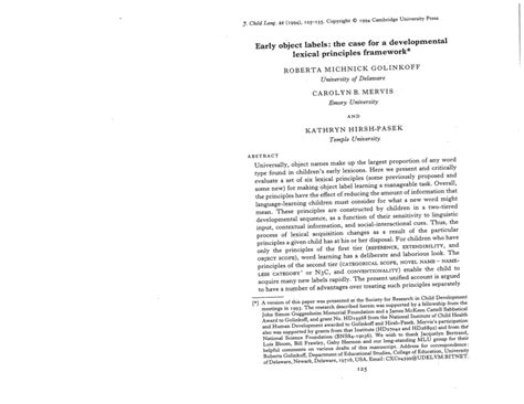 Pdf Early Object Labels The Case For A Developmental Lexical Principles Framework