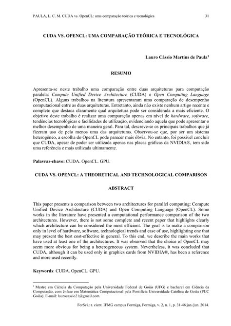 Pdf Cuda Vs Opencl Uma Comparação Teórica E Tecnológica