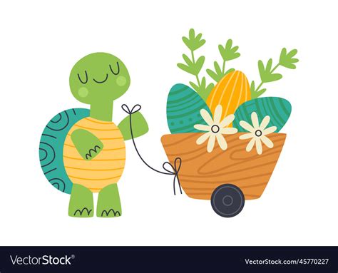 Cute Cartoon Turtle Carry Decorative Easter Eggs Vector Image