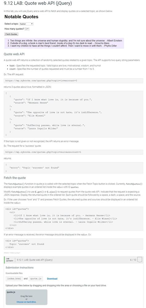 912 Lab Quote Web Api Jquery In This Lab You