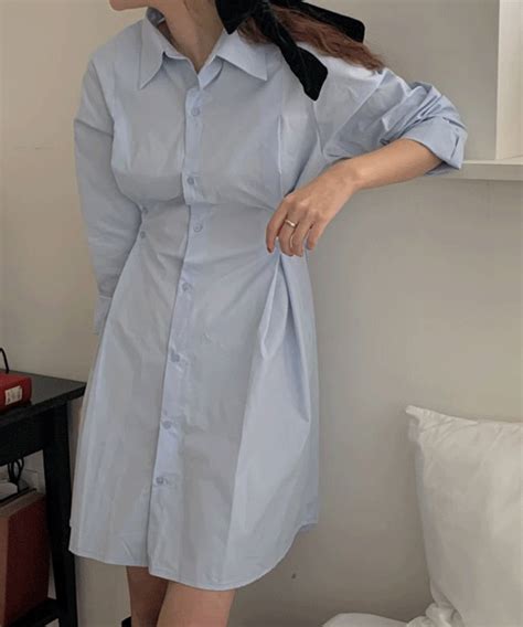 💖가을신상💖허리 버튼 단추 셔츠 원피스 4color