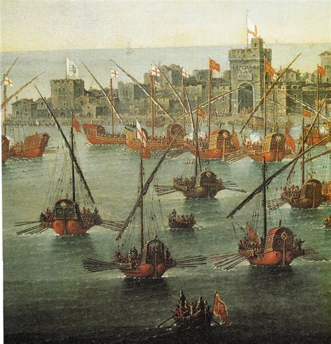 Venetian Galleys Off Chioggia 1380 帆船 中世
