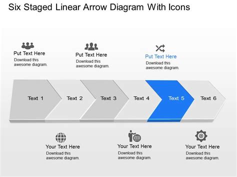 Zm Six Staged Linear Arrow Diagram With Icons Powerpoint Template PowerPoint Templates