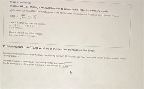 Solved Required Information Problem 03027 Writing A Matlab
