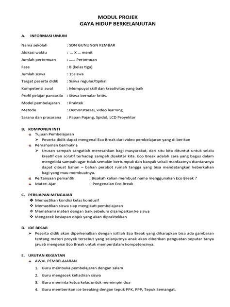 Modul Projek Kelas Iii Semester 1 2023 2024 1mengenal Eco Break