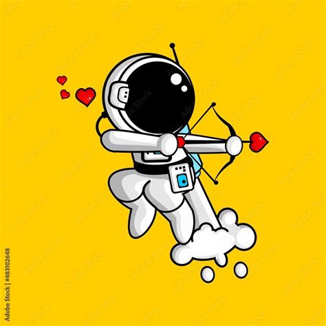An Astronaut Is Aiming His Bow At The Target With Hearts In The Sky