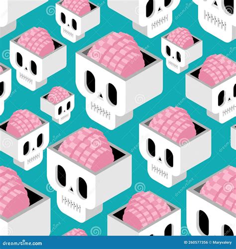 Skull With Brain Pattern Seamless Isometric Style Icon Cranium With
