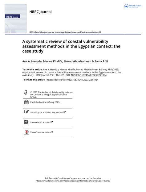 Pdf A Systematic Review Of Coastal Vulnerability Assessment Methods In The Egyptian Context