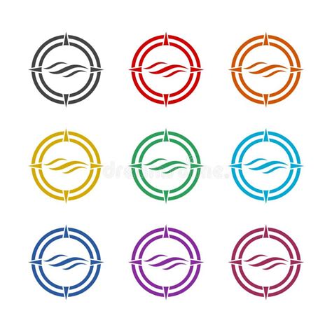 Compass With Wave Symbol Logo Design Template Color Icon Set Isolated