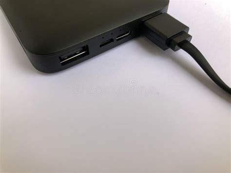 Usb Charger Cable Attached To The Power Bank Usb Port Stock Photo Image Of Charger Telephone