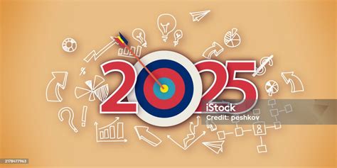 비즈니스 목표를 나타내는 화살표와 기호가 있는 2025년 목표에 대한 개념 설계 3d 렌더링 0명에 대한 스톡 사진 및 기타 이미지 Istock