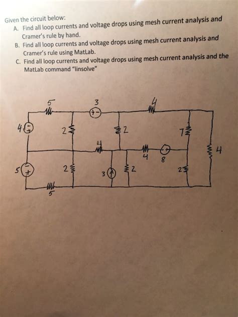 solved given the circuit below a find all loop currents and voltage drops using mesh current