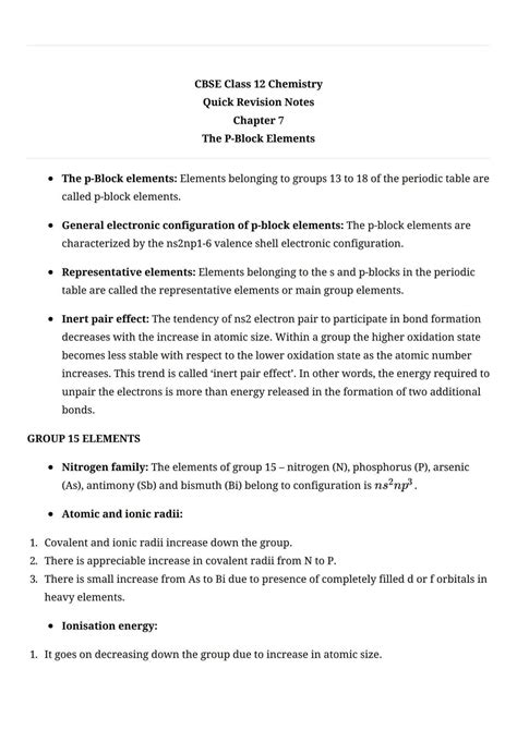 SOLUTION DETAILED EXPLANATION OF P BLOCK ELEMENTS OF CLASS 12 Studypool