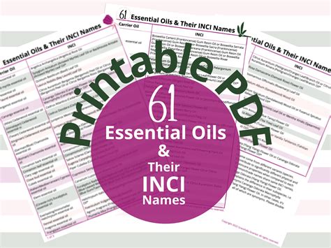 61 Essential Oils And Inci Names Chart Printable Pdf Etsy