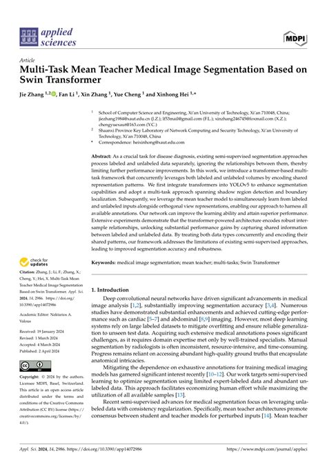 pdf multi task mean teacher medical image segmentation based on swin