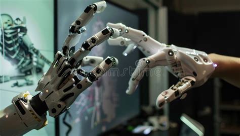 Robotic Hands In A Futuristic Lab Merge Technology With Human Touch To Seek Connection Aig62