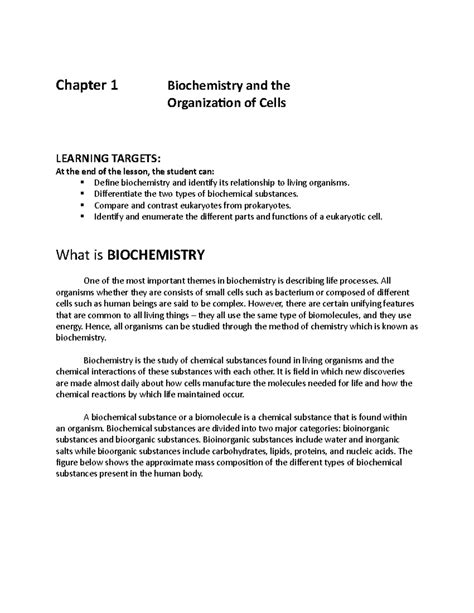 Biochem Chapter 1 Biochem AND Organization OF Cells Chapter 1 Biochemistry And The