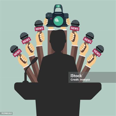 마이크 및 실업가 연설 앞에 카메라의 집합입니다 매스 미디어 텔레비전 인터뷰 뉴스 속보 기자 회견 개념 평면 벡터 일러스트입니다