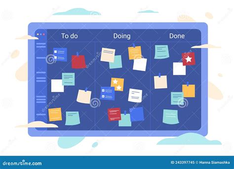 Flat Scrum Task Board With Color Stick Paper Notes Stock Vector Illustration Of Status