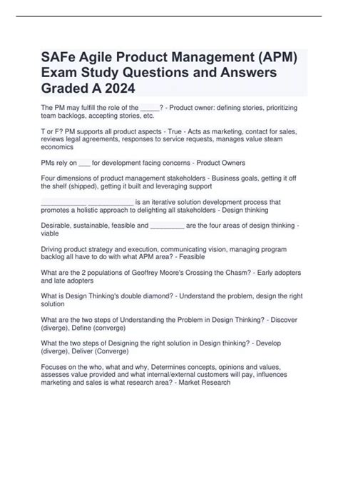 SAFe Agile Product Management APM Exam Study Questions And Answers Graded A SAFe Agile