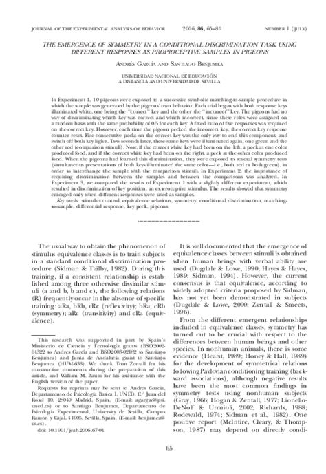 Pdf The Emergence Of Symmetry In A Conditional Discrimination Task