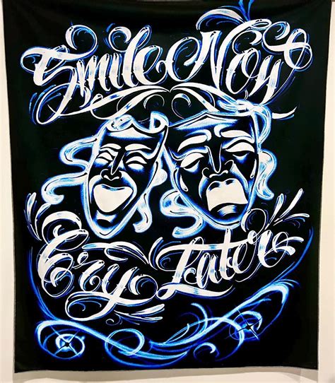 Lux Rosa Smile Now Cry Later Blue Black Tapestry Photography Backdrop