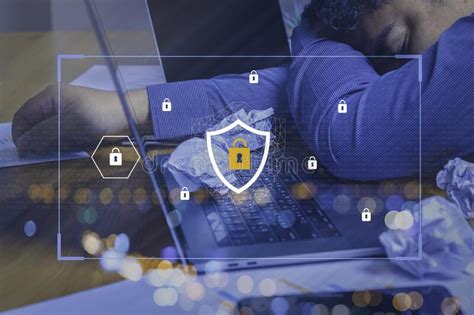 Businesswoman Hand Using Laptop With Data Protection Cyber Security