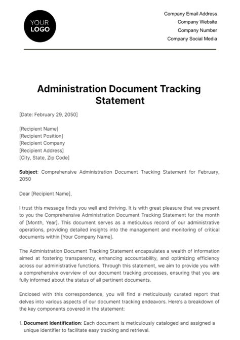 Free Administration Document Tracking Statement Template To Edit Online