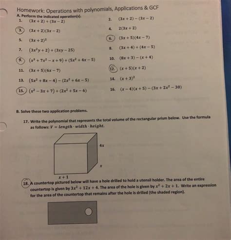 Solved Homework Operations With Polynomials Applications And