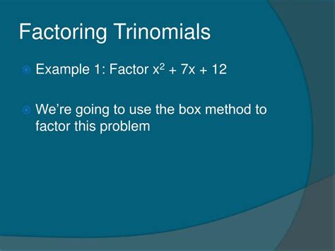 PPT Factoring Trinomials PowerPoint Presentation Free Download ID 796283