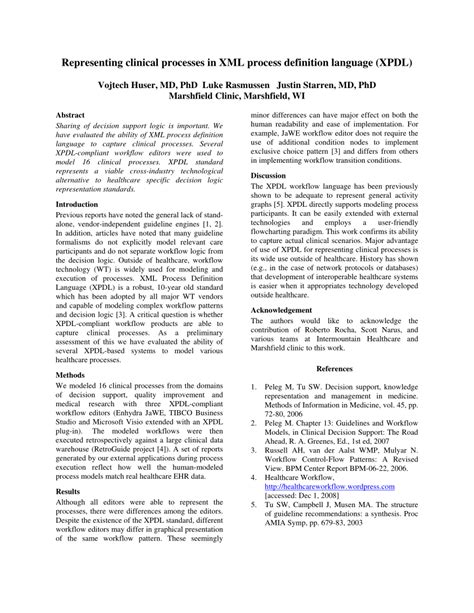 Pdf Representing Clinical Processes In Xml Process Definition
