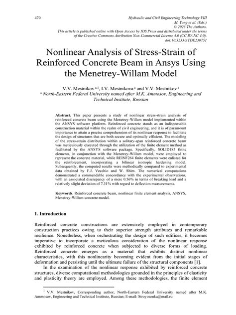 Nonlinear Analysis Of Stress Strain Of Reinforced Pdf Strength Of Materials Finite Element