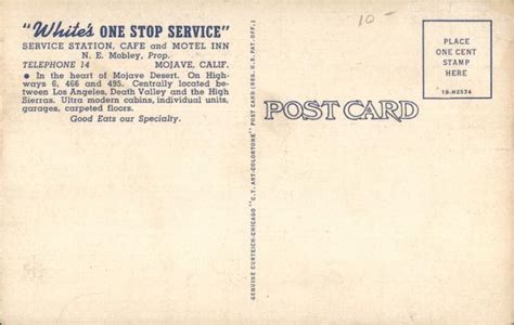 Whites One Stop Service Mojave Ca Postcard