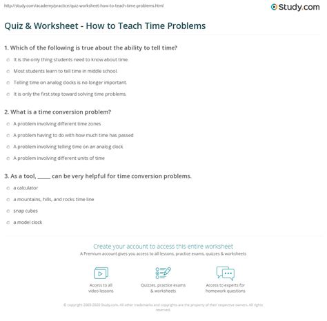 Quiz Worksheet How To Teach Time Problems Study Com