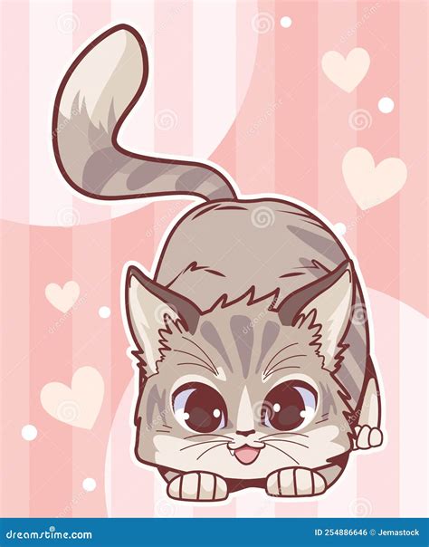 Cute Cat Playing With Hearts Stock Vector Illustration Of Anime