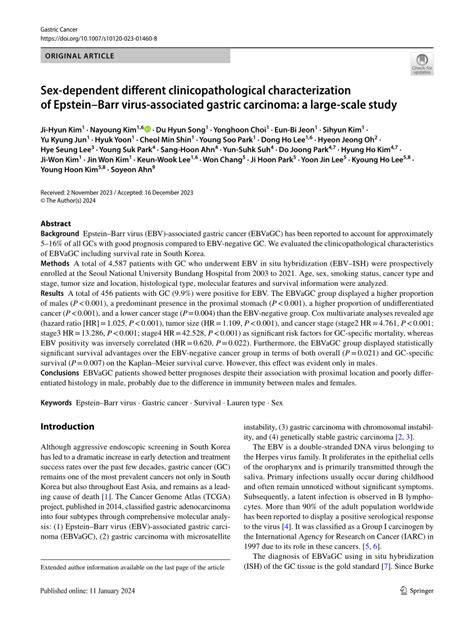 Pdf Sex Dependent Different Clinicopathological Characterization Of Epstein Barr Virus