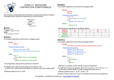 Fiche N°3 Decouvrir L`instruction Conditionnelle Une