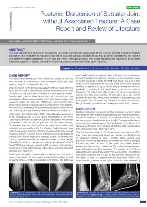 Pdf Posterior Dislocation Of Subtalar Joint Without Associated Fracture A Case Report And