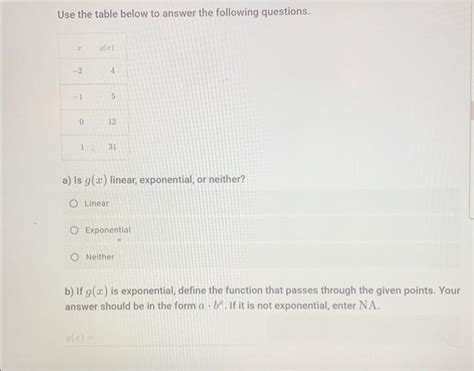 solved use the table below to answer the following