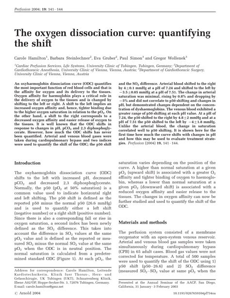 Pdf The Oxygen Dissociation Curve Quantifying The Shift