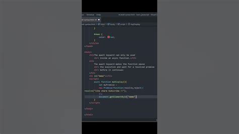 Javascript Await Syntax Javascript Programming Await Asynchronous Shorts Youtube