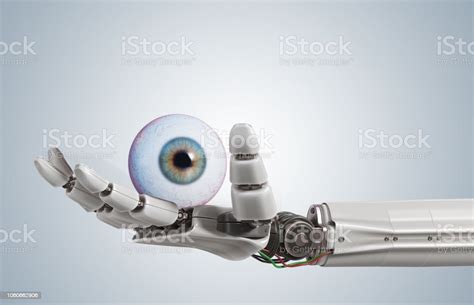 로봇 손은 인간의 눈을 들고 있다 3d 렌더링 그림 3차원 형태에 대한 스톡 사진 및 기타 이미지 3차원 형태 경외감 공포 무서움 Istock