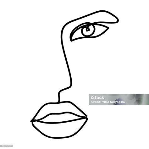 추상 여성 얼굴 한 줄 그리기 손으로 그린 개요 그림입니다 연속 선 여성 초상화입니다 벡터 일러스트레이션 검은색에 대한 스톡