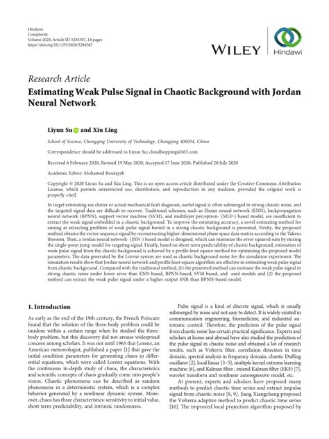 PDF Estimating Weak Pulse Signal In Chaotic Background With Jordan Neural Network