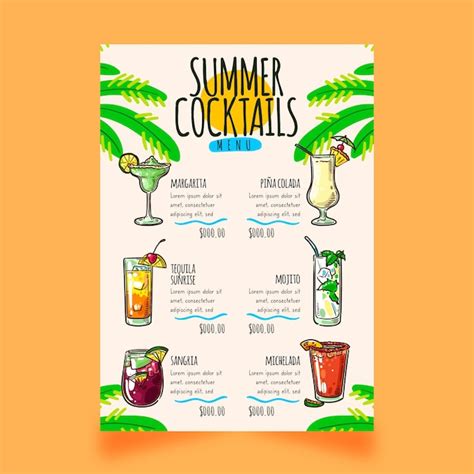 Cocktail Menüvorlage Kostenlose Vektor