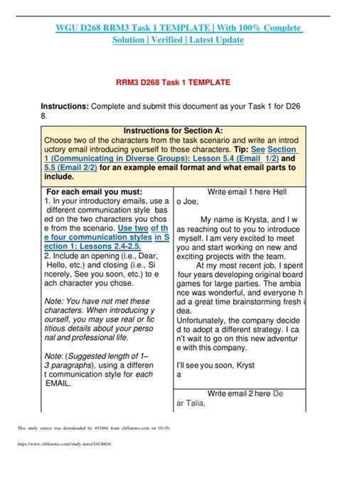 Wgu D268 Rrm3 Task 1 Template With 100 Complete Solution Verified Latest Update Wgu